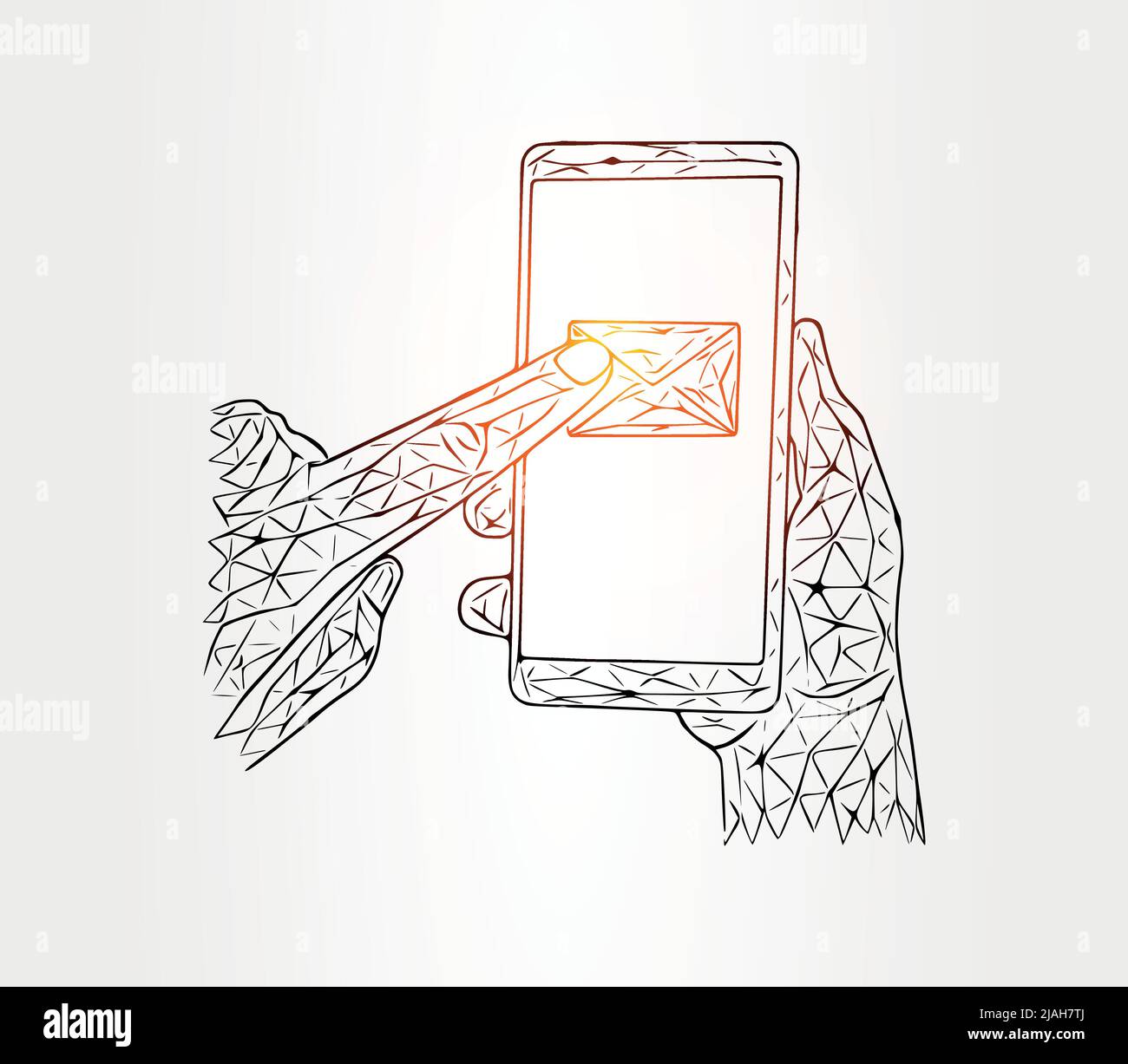 Finger press on a message on the phone illustration on white background ...