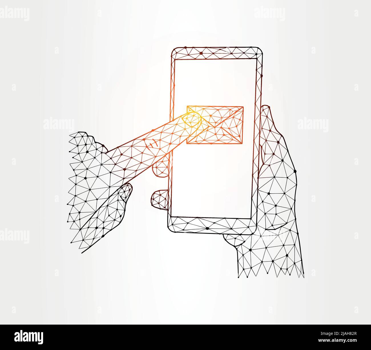 Finger press on a message on the phone illustration on white background ...