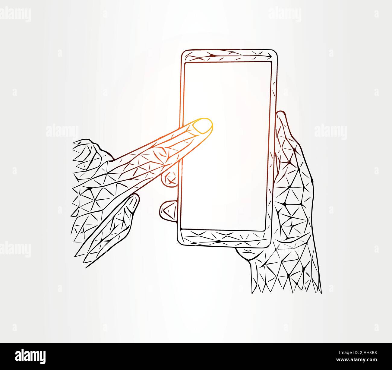 Finger tap on phone screen low poly illustration on white background ...