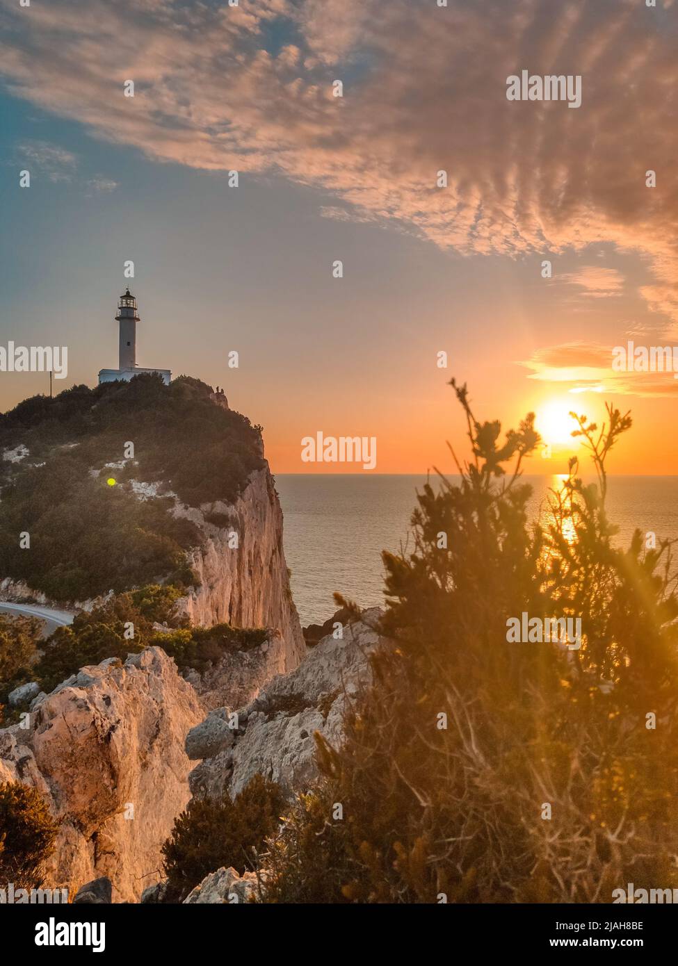 light house of lefkada island sunset time landscape Stock Photo - Alamy