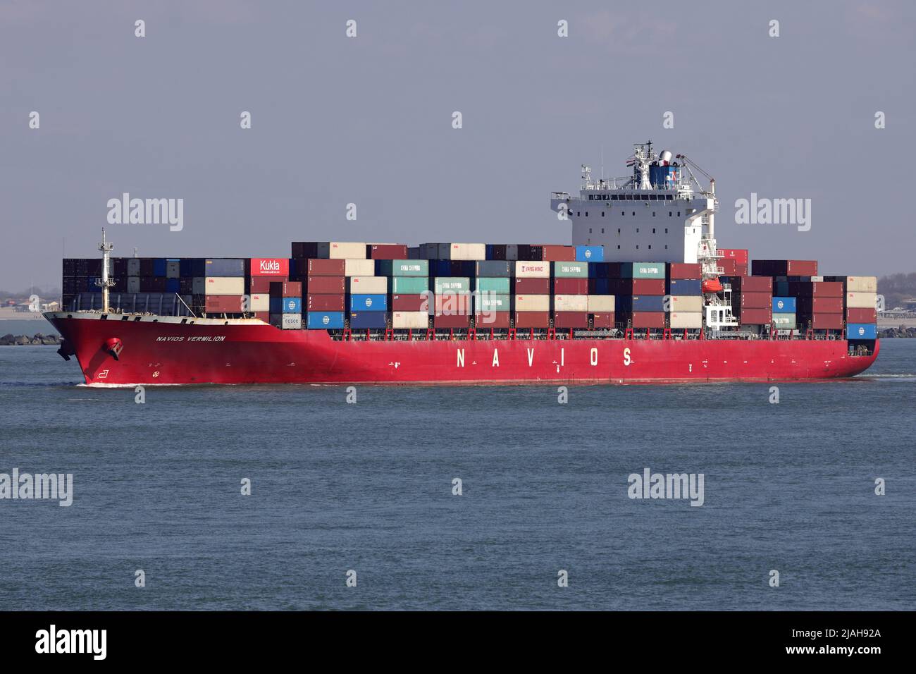 The container ship Navios Vermilion leaves the port of Rotterdam on ...