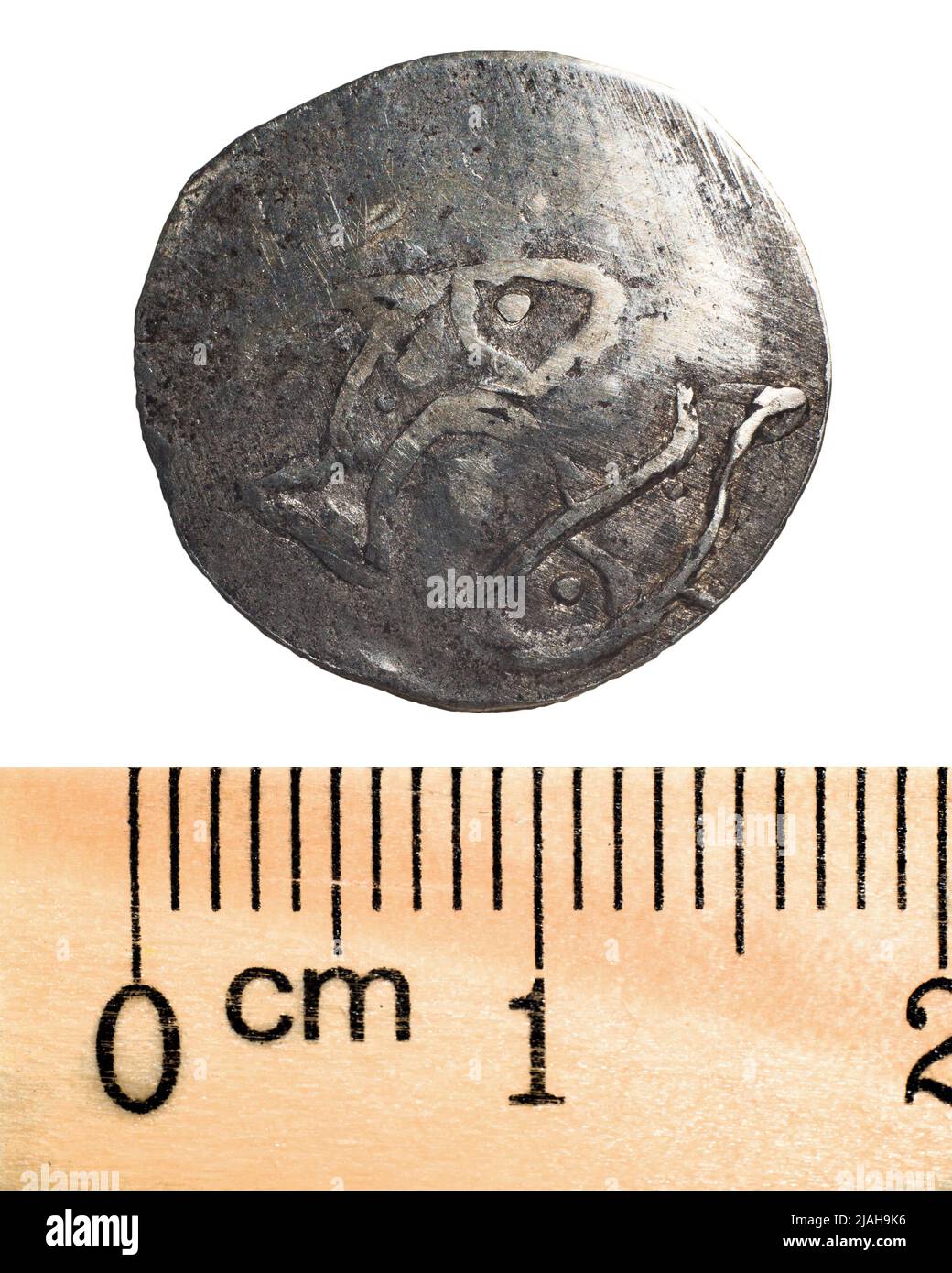 Silver coins of the Golden Horde. Number 1 2. Macro. Isolated on white ...