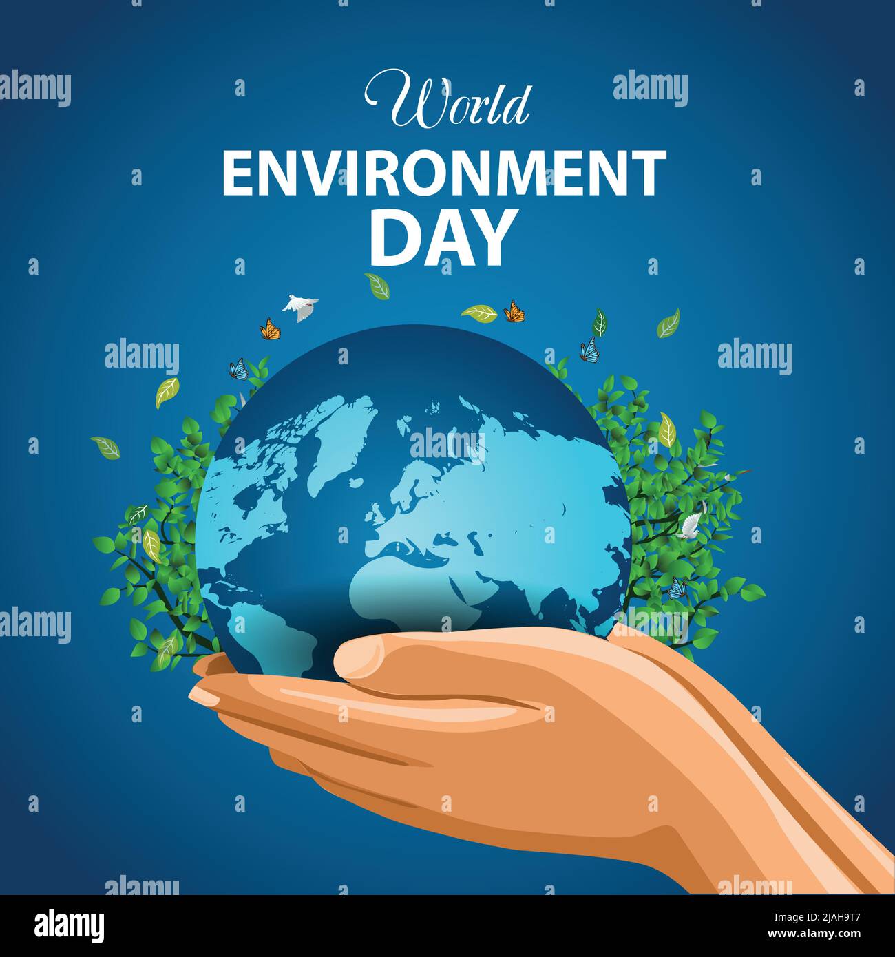 world environmental day. two hands holding with world map. vector ...