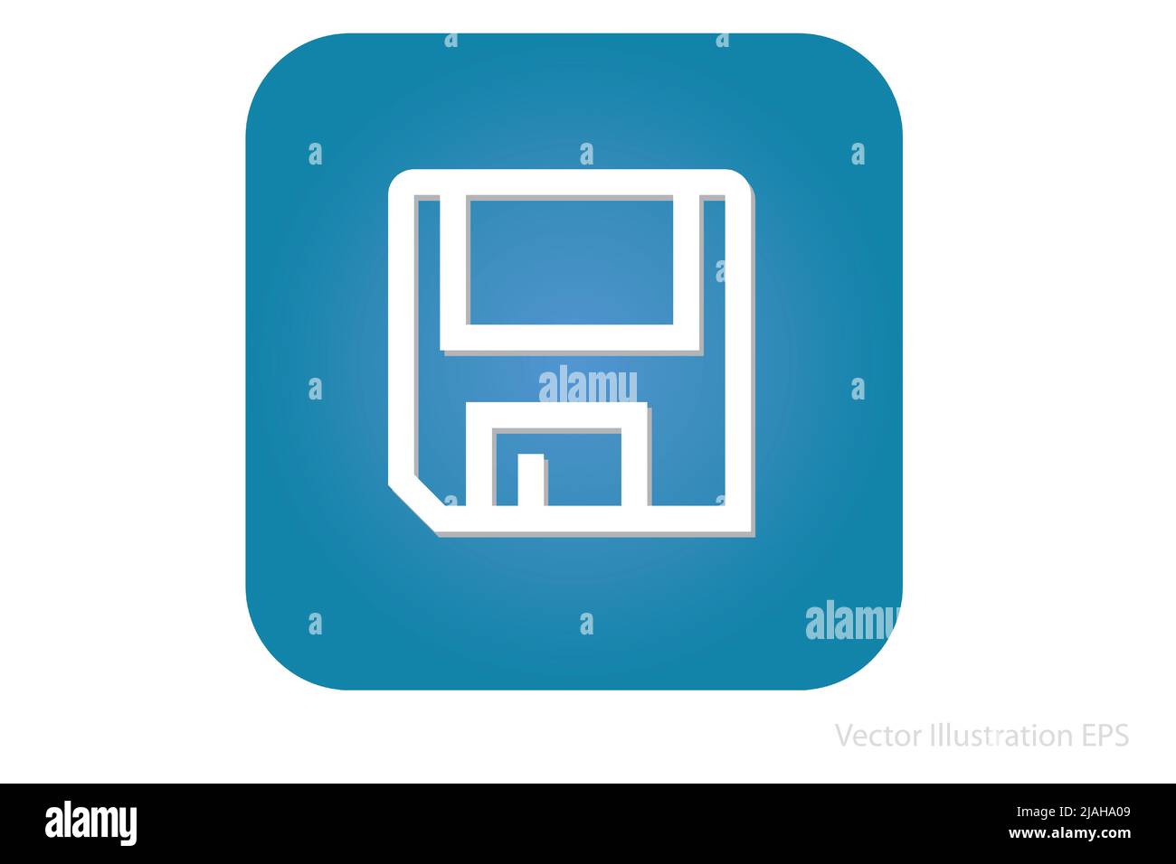 white Floppy disk icon as template for data storage and security on blue rounded rectangle ...