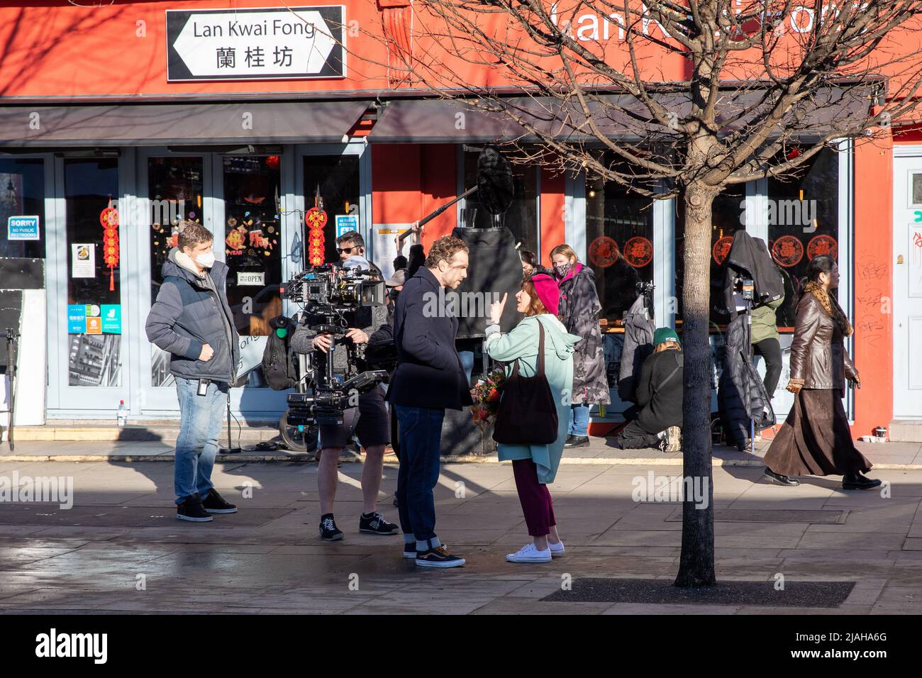 Camden Market, London UK. 12 January 2022. Cast and crew are on set for ...