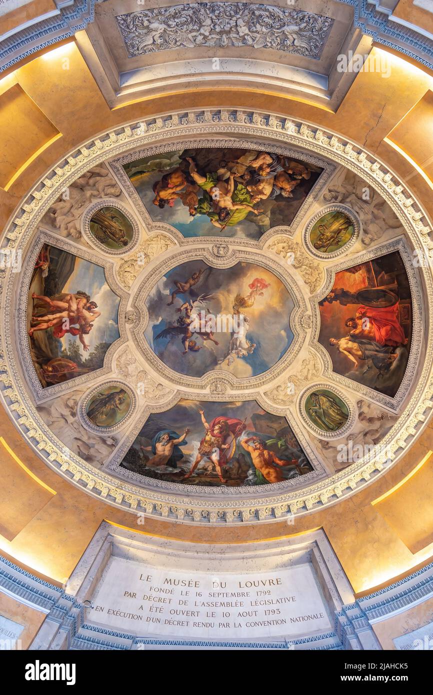 Paris, France - March 18, 2018: Detail of decorated ceiling of the ...