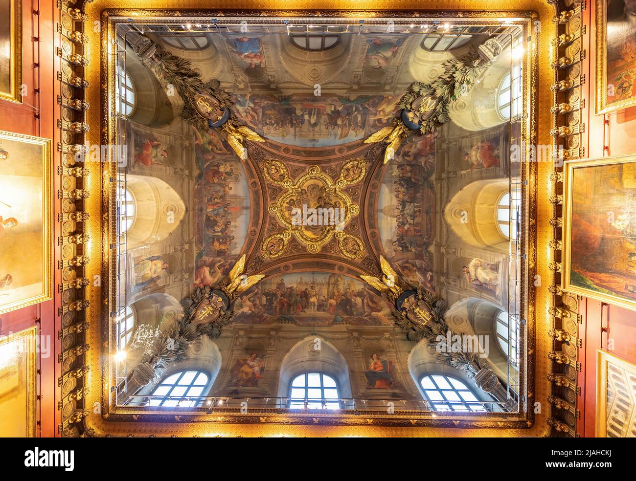 Paris, France - March 18, 2018: Detail of decorated ceiling of the ...
