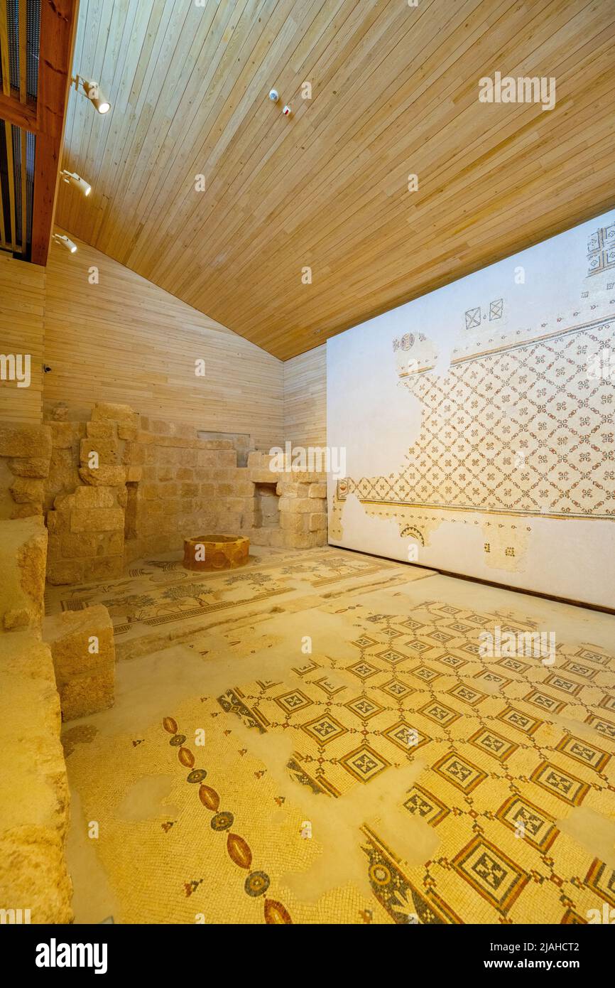 Byzantine mosaics on display in the Museum on Mt Nebo Jordan Stock ...