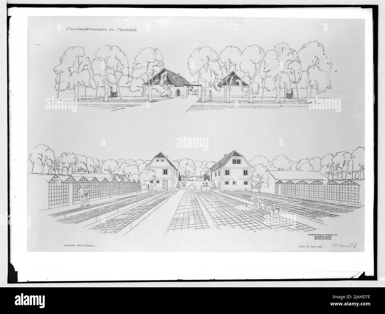 Road and garden view of a house of the planned vegetable gardening ...
