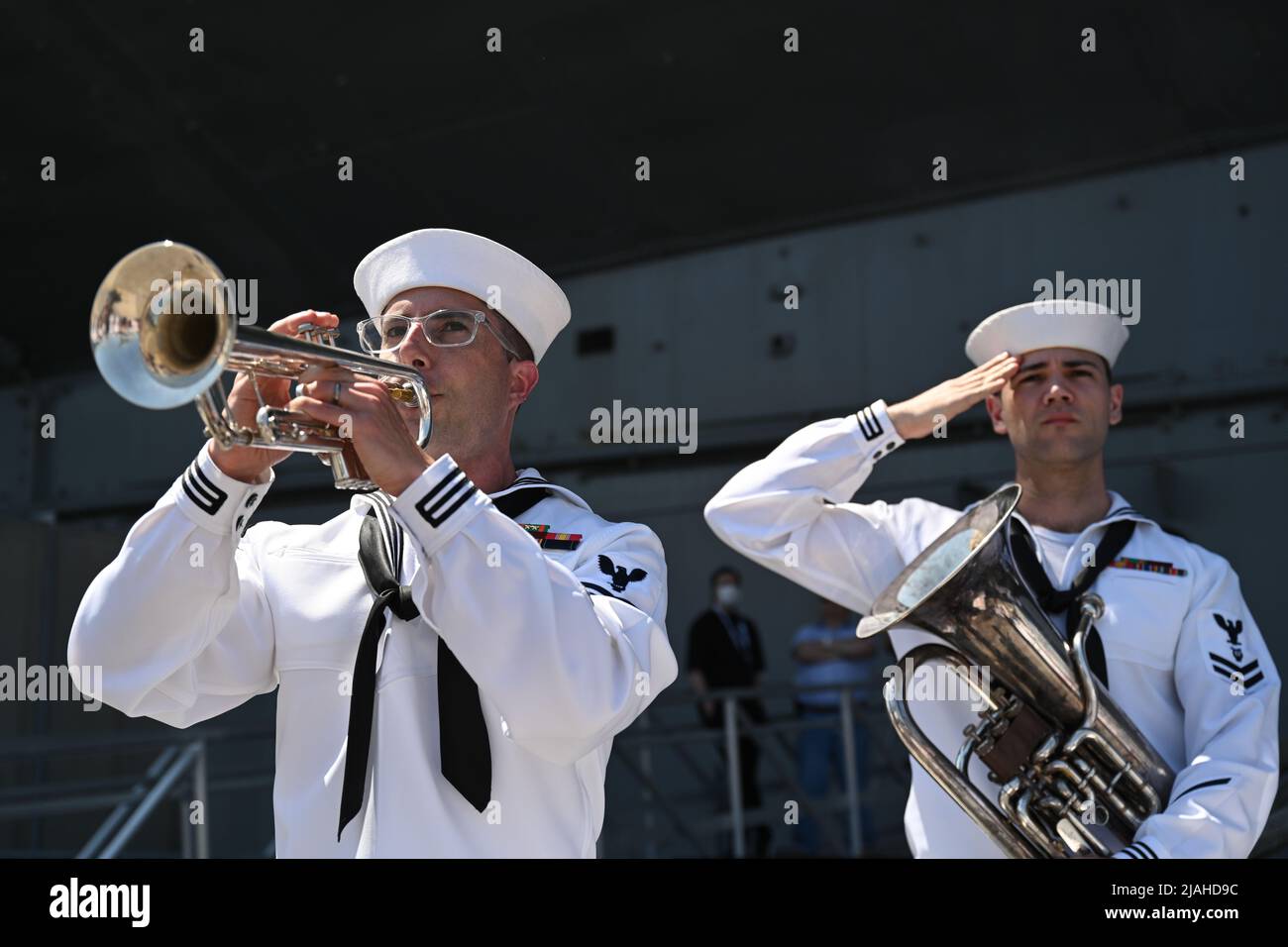 Musician Second Class Jonathan Starr plays 'Taps' during the Intrepid ...