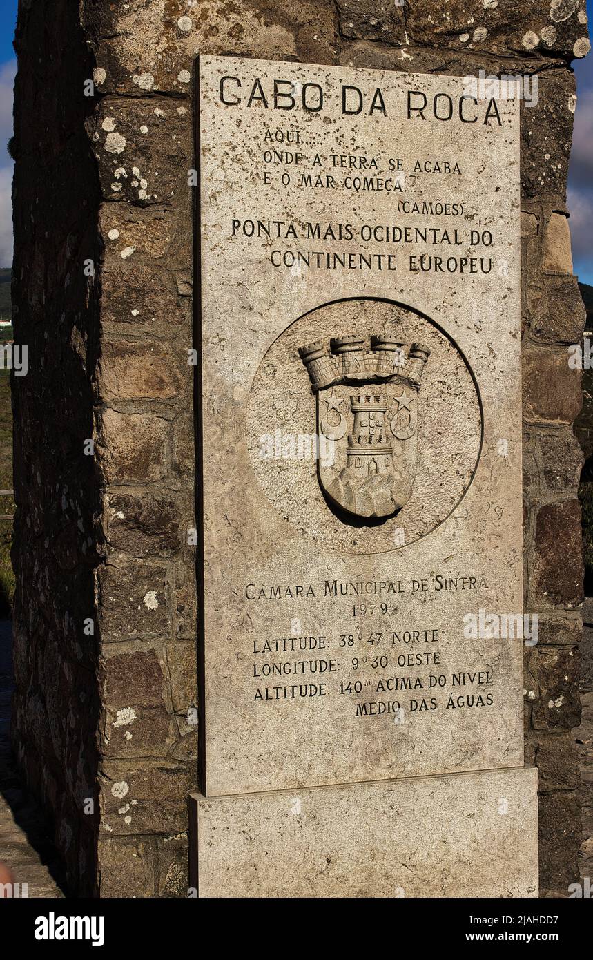 Cabo da Roca or the Cape Roca which is the westernmost point of ...