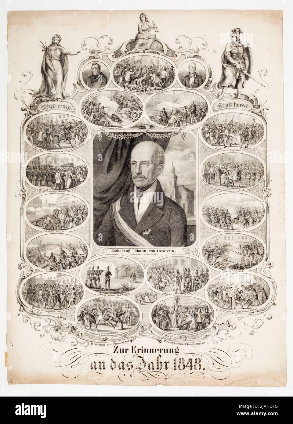 "In memory of 1848." (Lithography with 19 Aktherzog Johanns grouped by ...