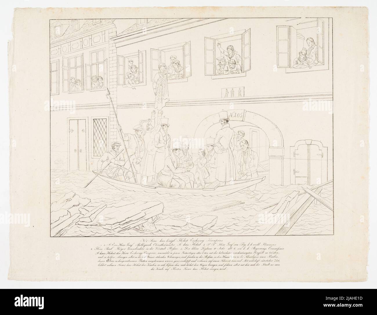 Crown Prince Archduke Ferdinand in the flooded Rossau on March 2, 1830 ...