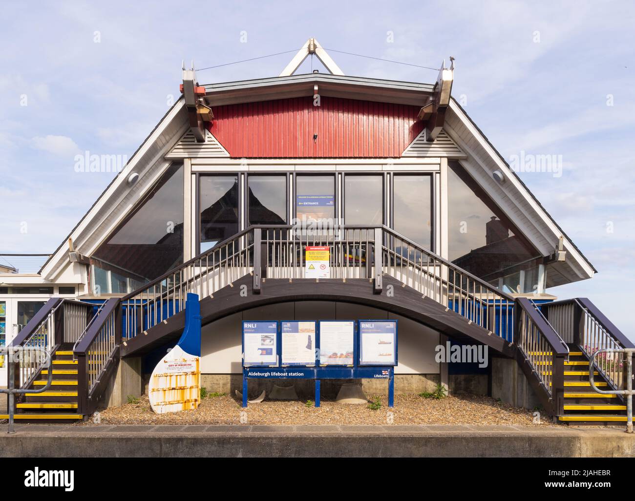 Exterior of the RNLI Aldeburgh Lifeboat station. Aldeburgh, Suffolk. UK ...