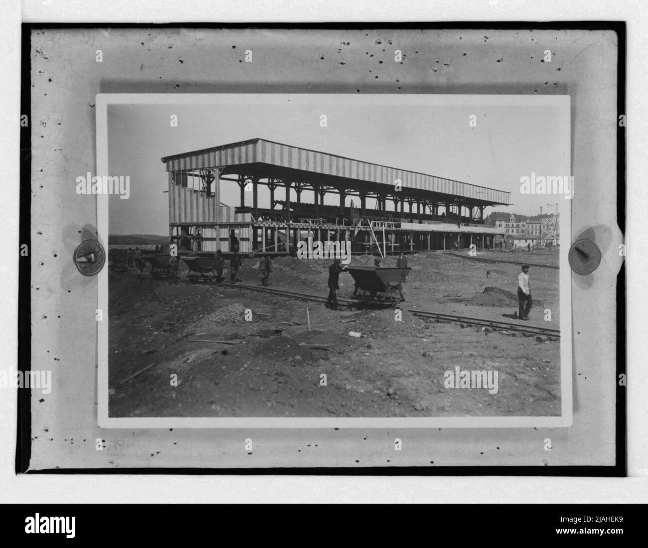 Construction of the grandstand of the sports field in Prague-beta (1922 ...
