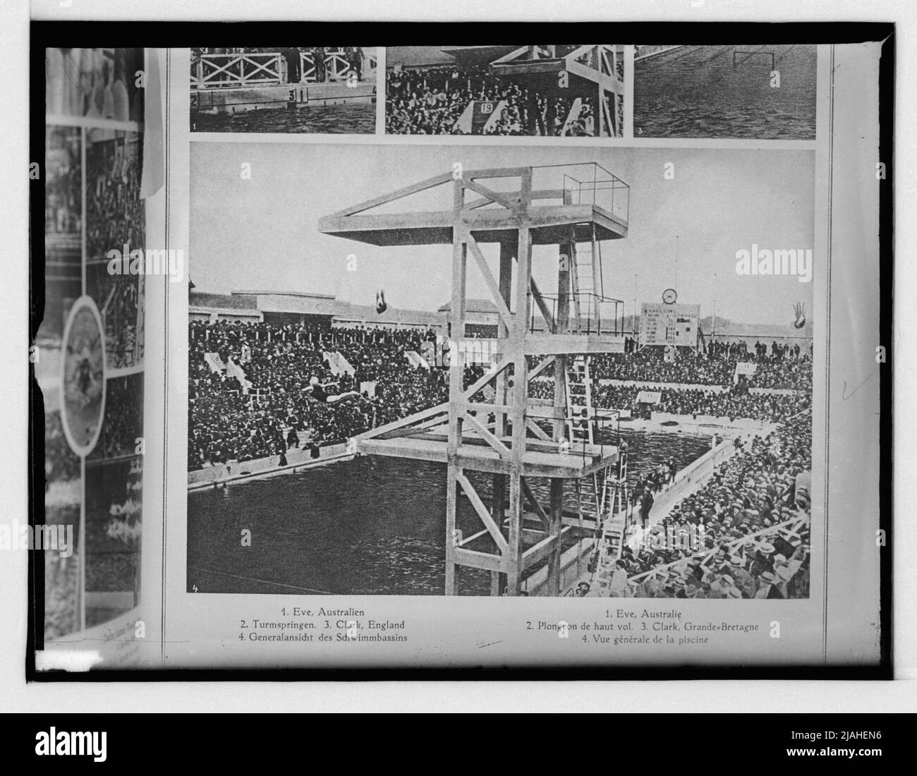 View of a swimming or tower jumping competition in Eve, Australia Stock ...