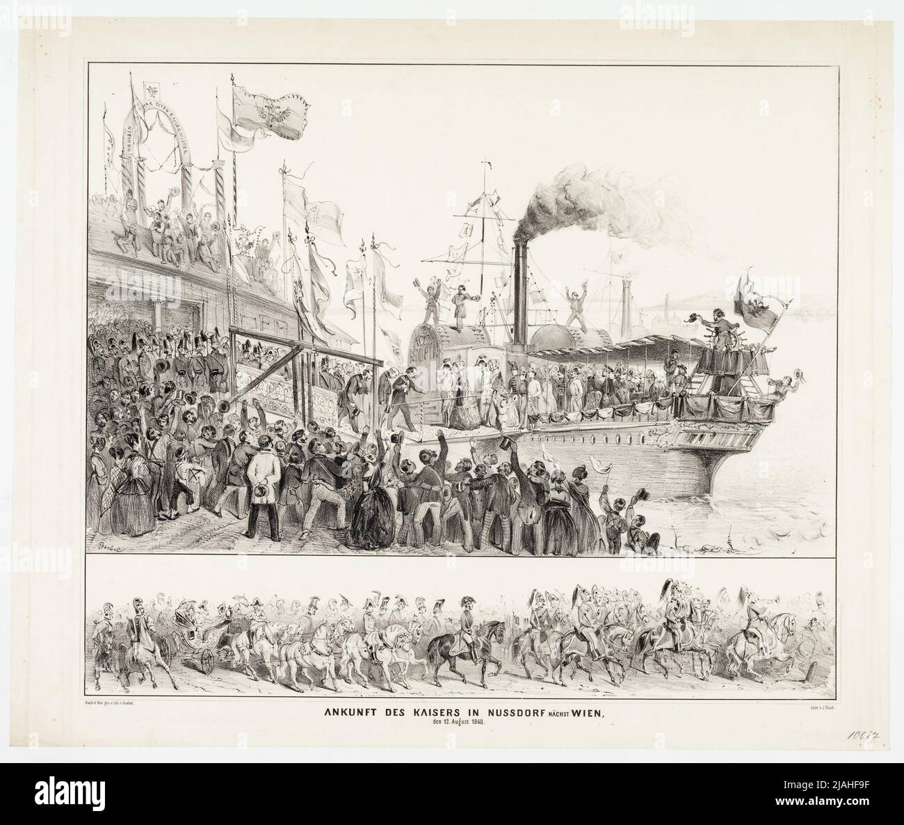 "Arrival of the emperor in Nussdorf next Vienna, / August 12, 1848 ...