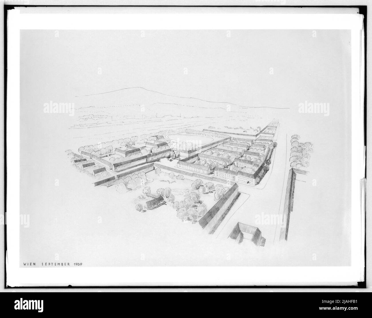 Drawing of a planned settlement in Baumgarten (Vienna 14th Stock Photo ...