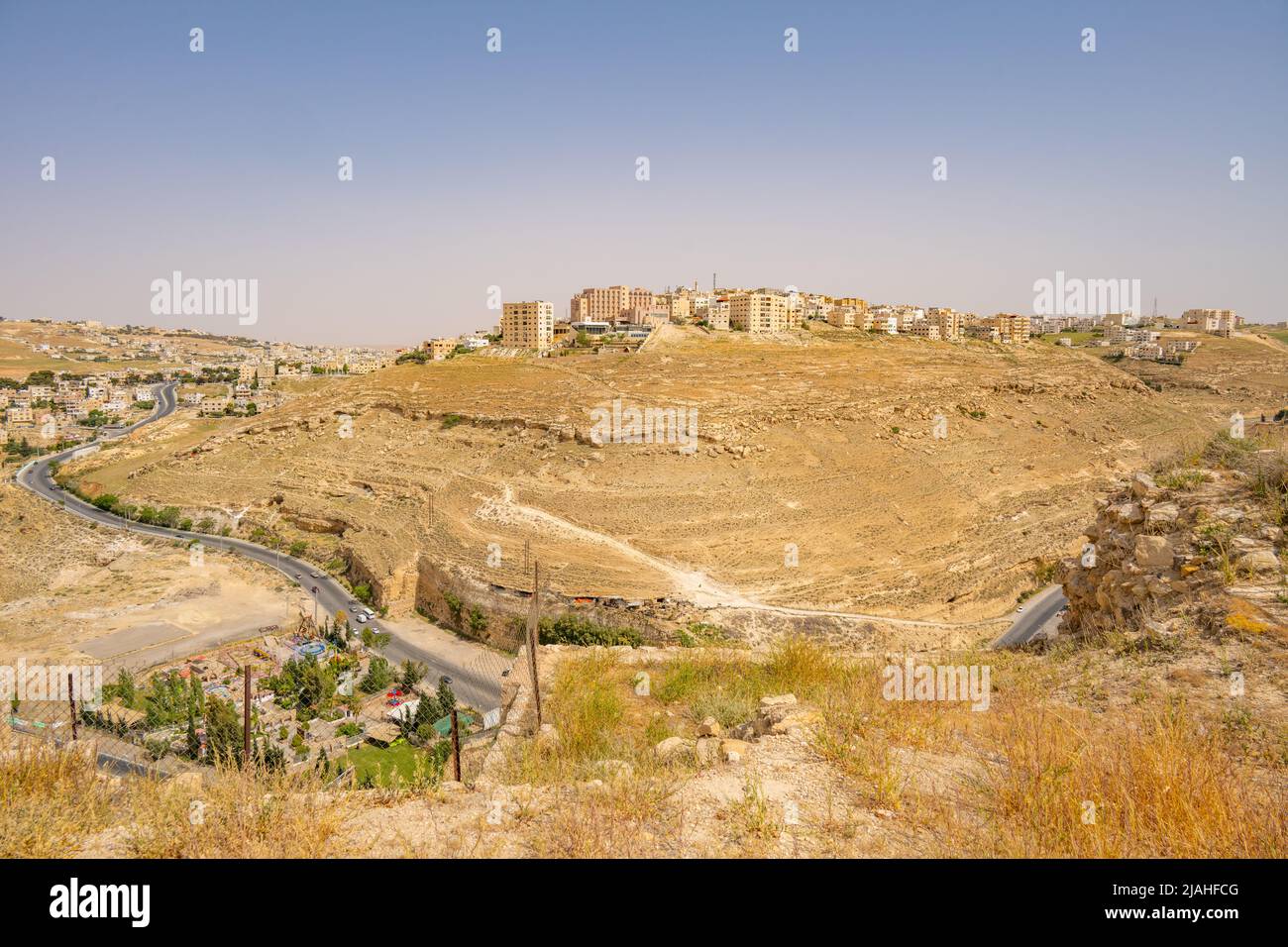 The town of Al-Karak from Kerak castle Jordan Stock Photo - Alamy