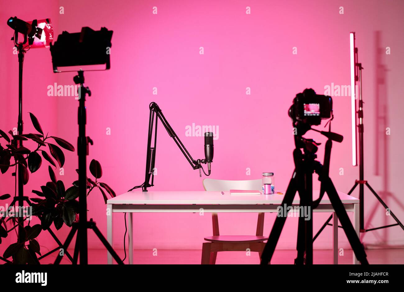 Horizontal no people interior shot of modern influencers studio ...