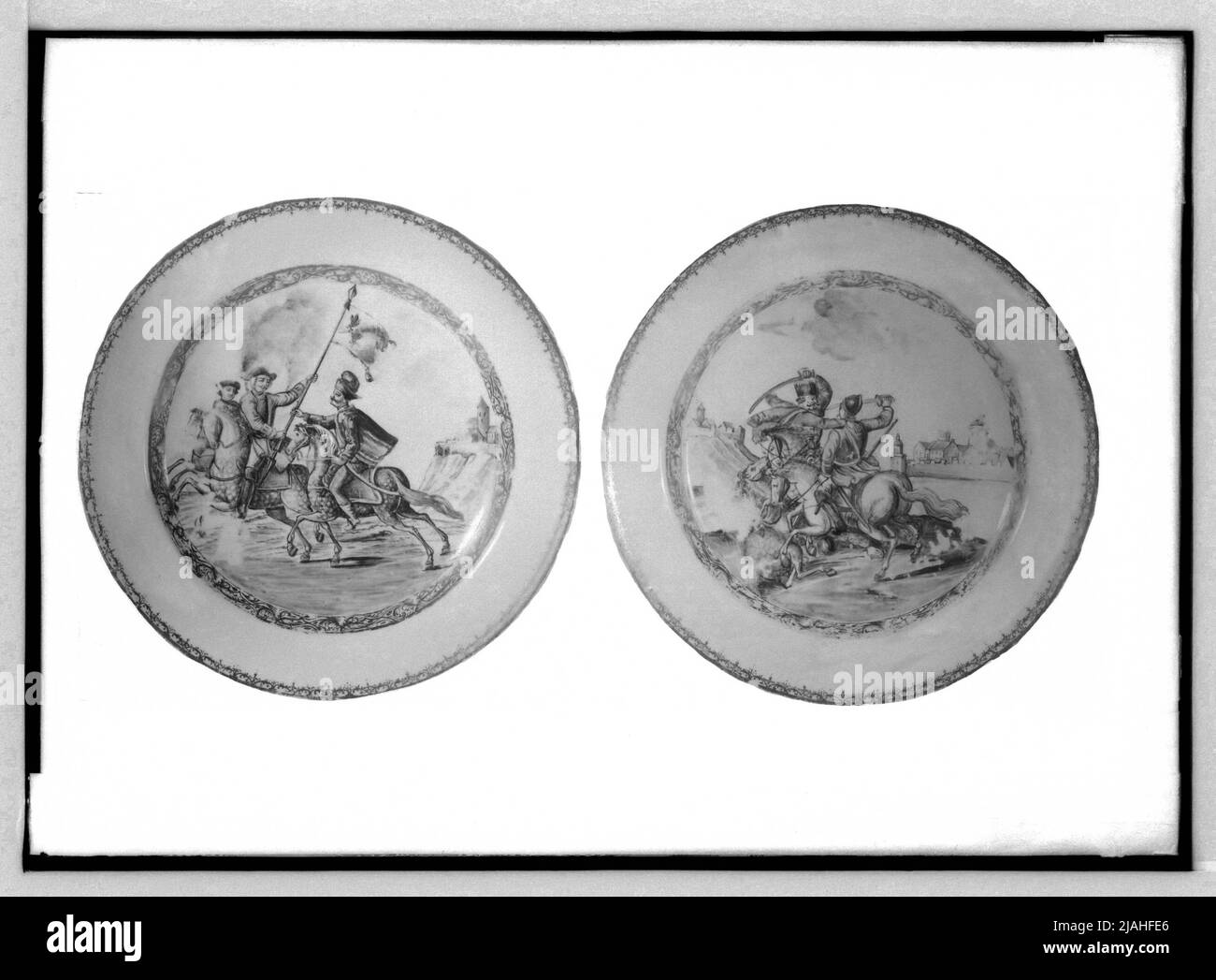 Two painted porcelain plates (battle scenes Stock Photo - Alamy