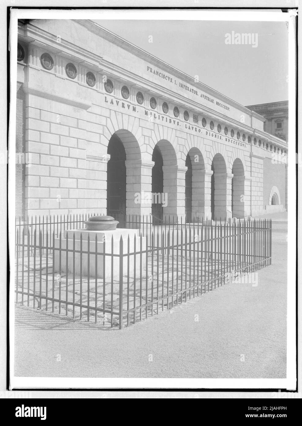 Outer castle gate, fire bowl of the Austrian heroic monument Stock ...