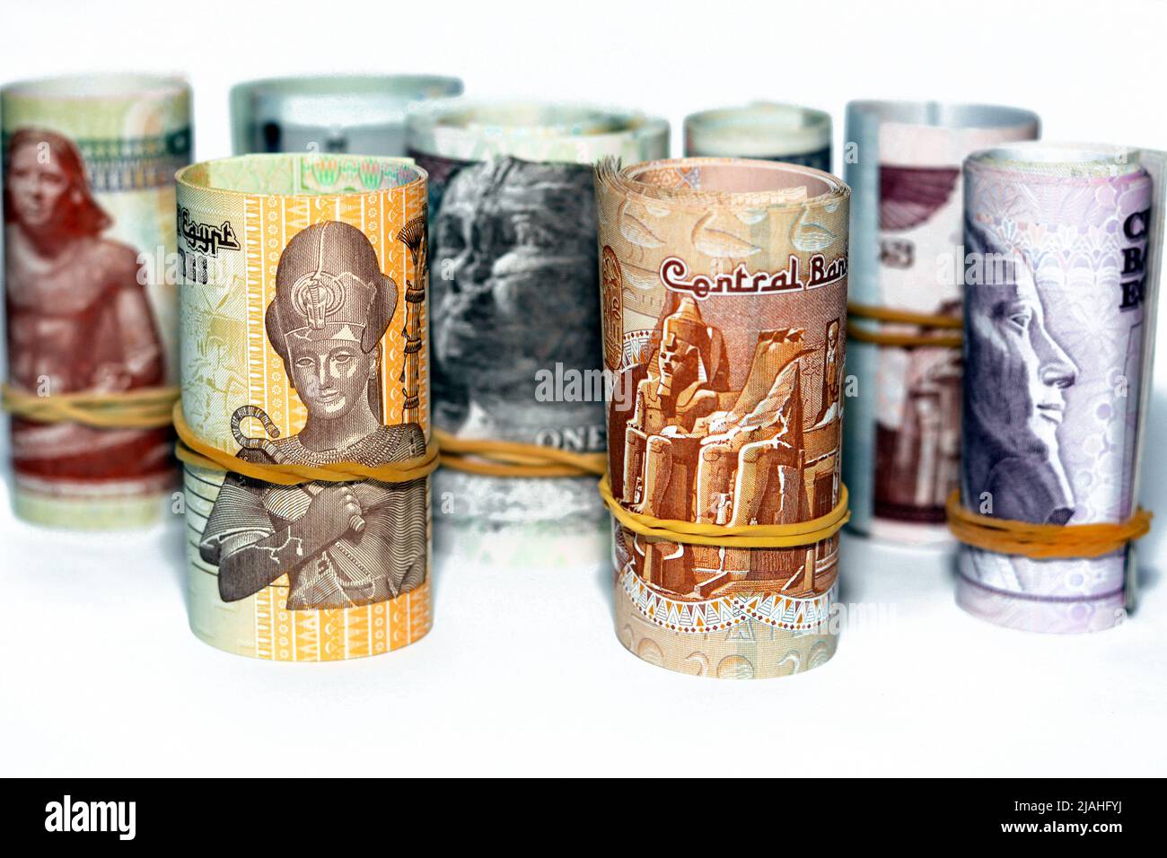 Egypt money roll pounds banknotes isolated on white background ...