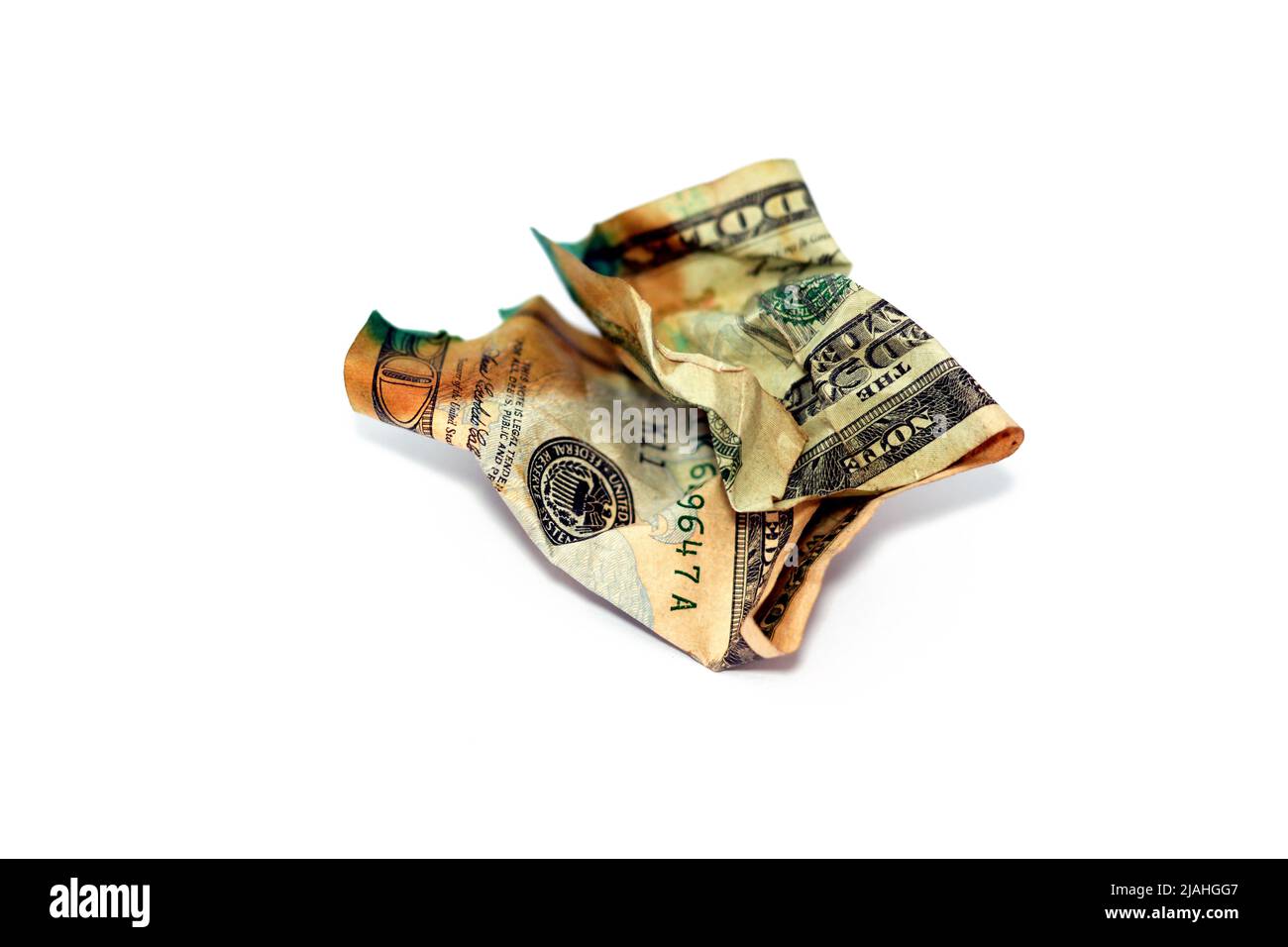 Crumpled American money note of 20 $ twenty dollars bill isolated on ...