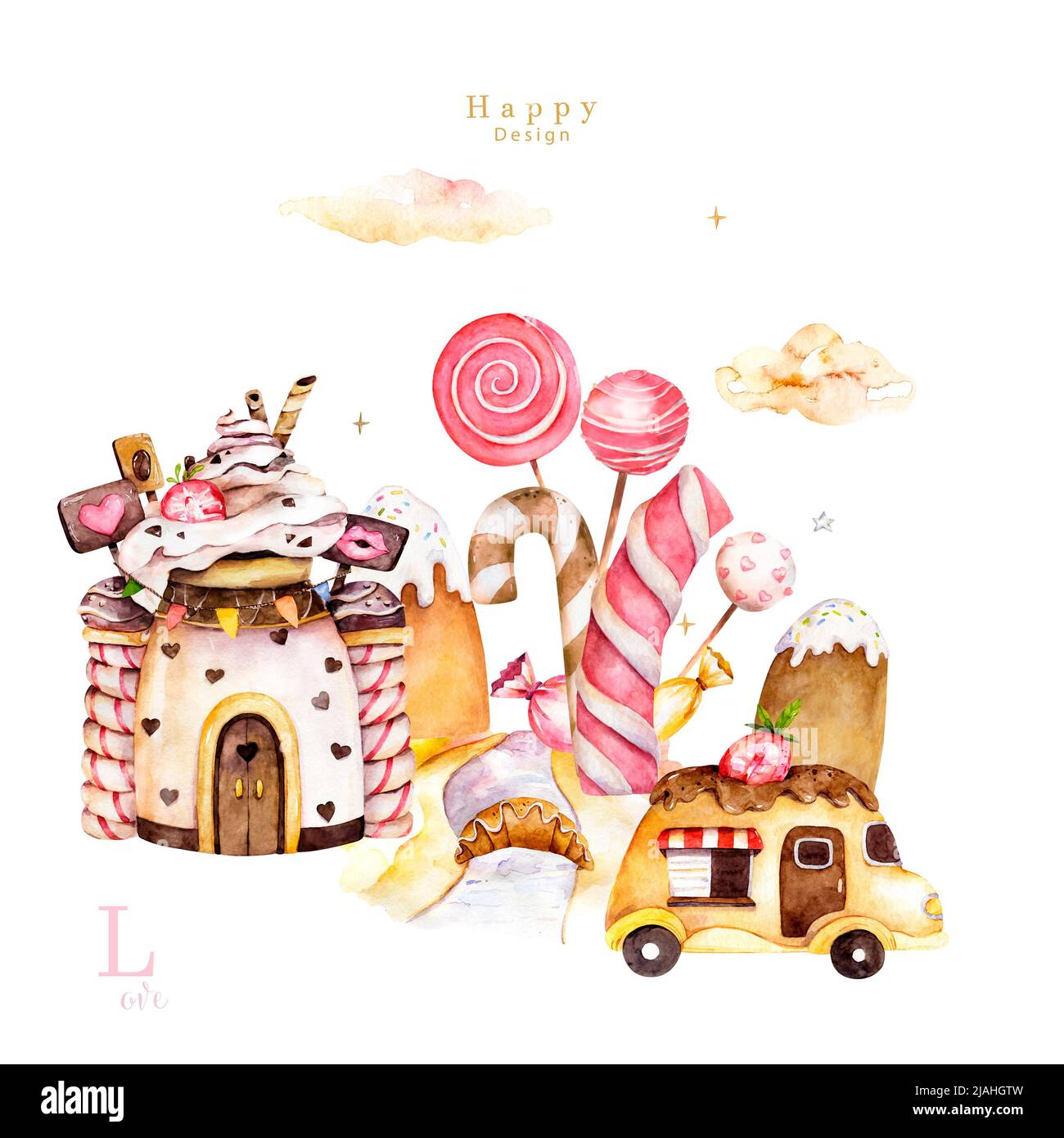 Cartoon fantasy candy houses and fairy tale sweet castles. Chocolate ...