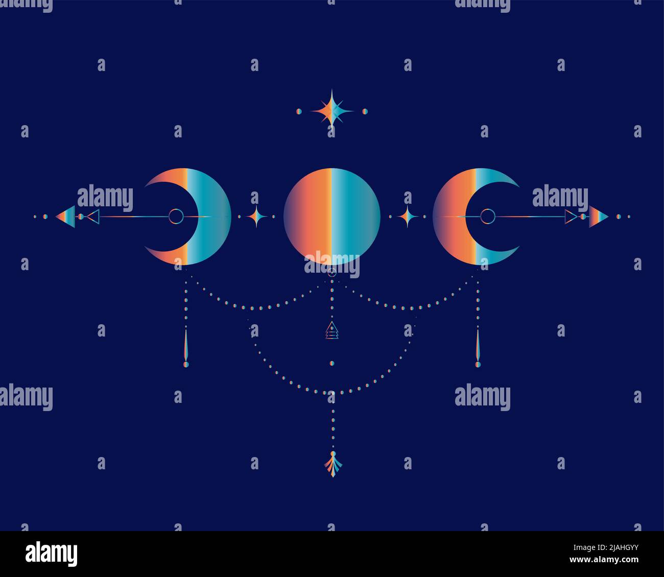 Triple Moon, Sacred Geometry, mystical arrows and crescent moon, dotted ...