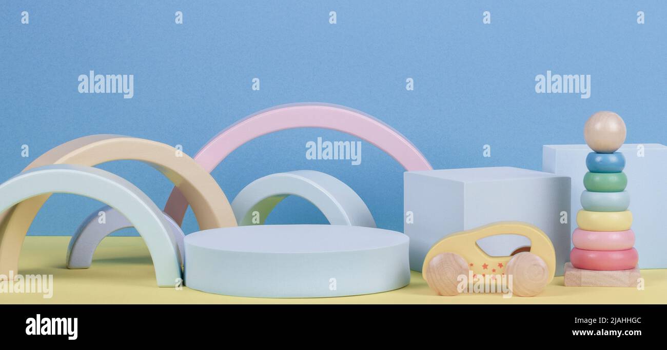 Baby kid toy background. Colorful educational toys and geometric shapes ...