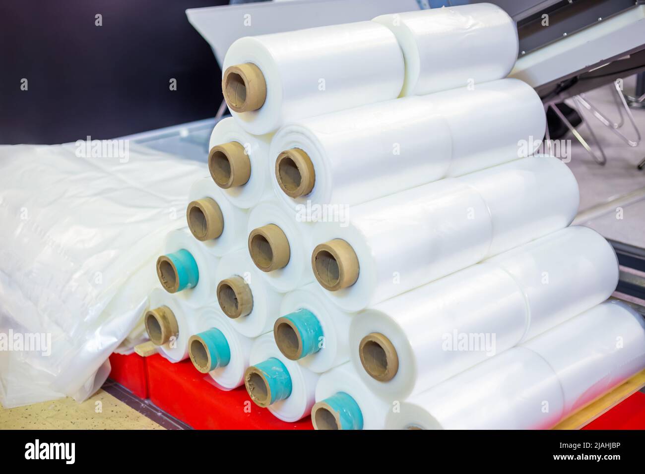 Transparent plastic roll bags at package exhibition Stock Photo - Alamy