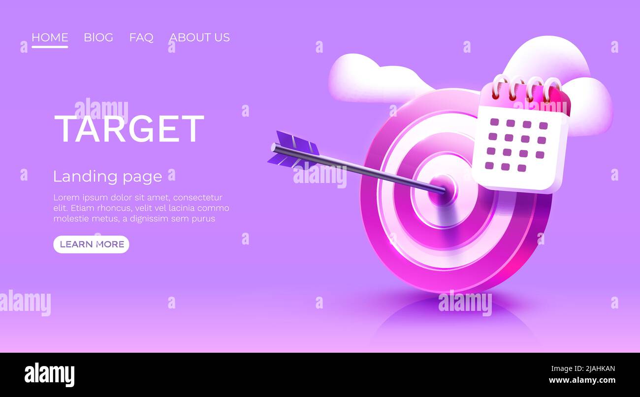 Target calendar landing page, banner business 3d icon. Vector ...