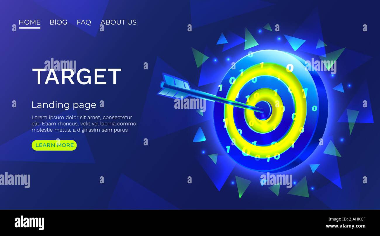 Target digital landing page, banner business 3d icon. Vector ...