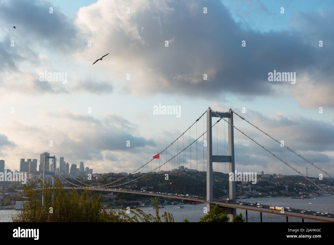 Istanbul view. Istanbul and Bosphorus Bridge with cloudy sky from ...