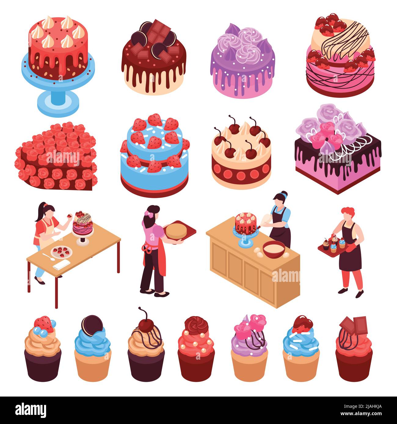 homemade dessert isometric set of cakes muffins cookies decorated with ...