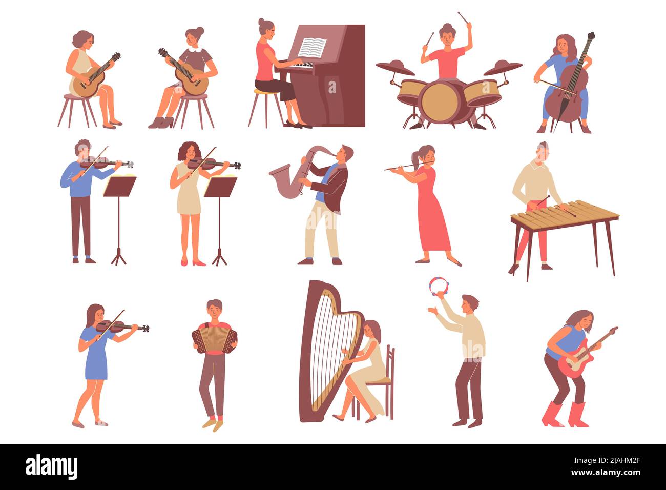 Set of flat colorful icons with single human characters learning ...