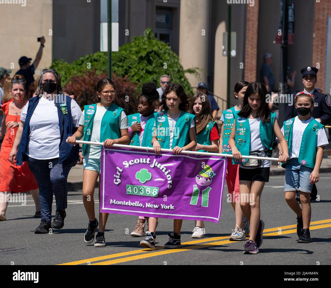 Suffern, NY - USA - May 30, 2022 Girl Scout Juniors from Troop 40368 ...