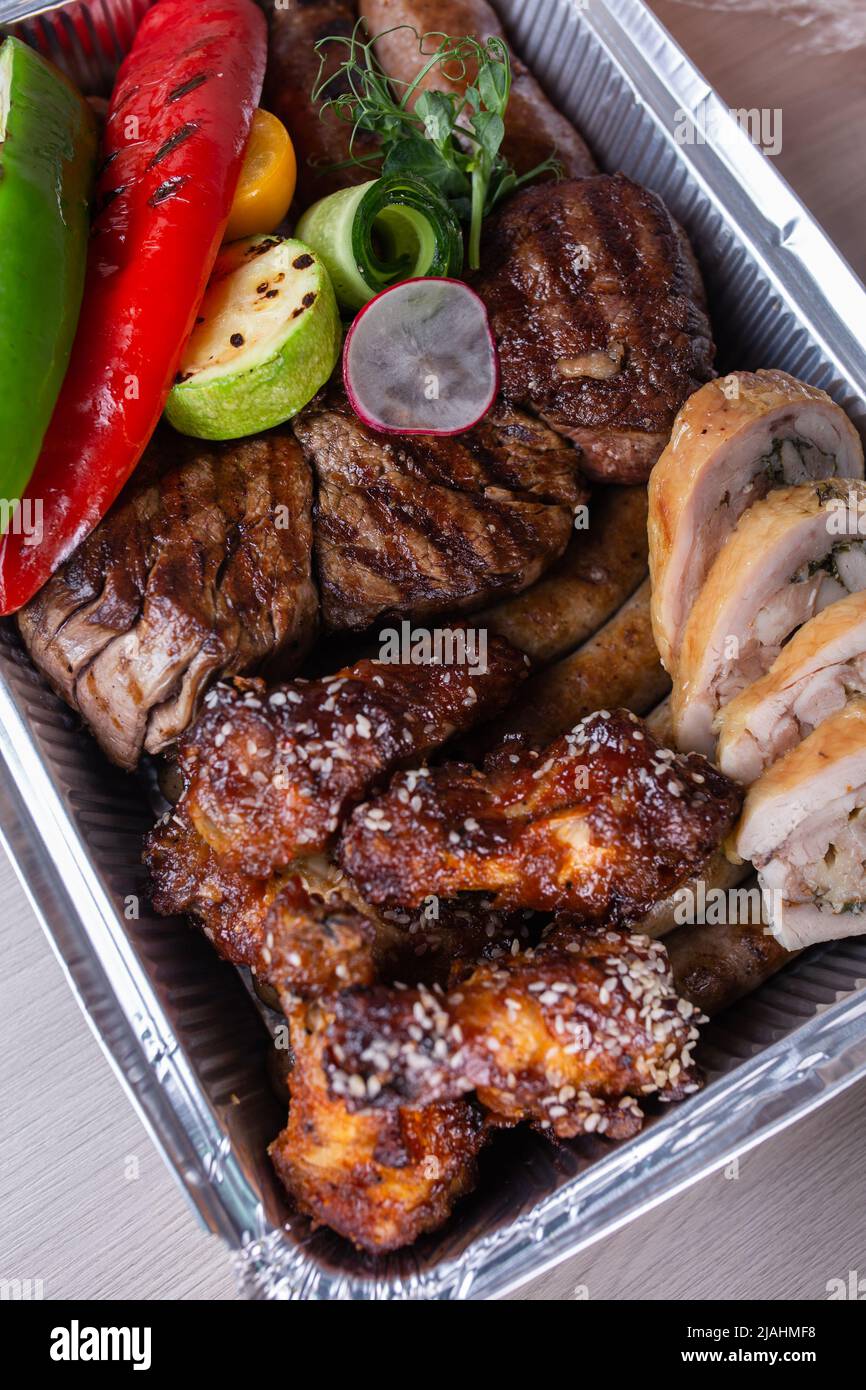 Seafood plate - fish, Shrimps. Mixed Seafood close-up Stock Photo - Alamy