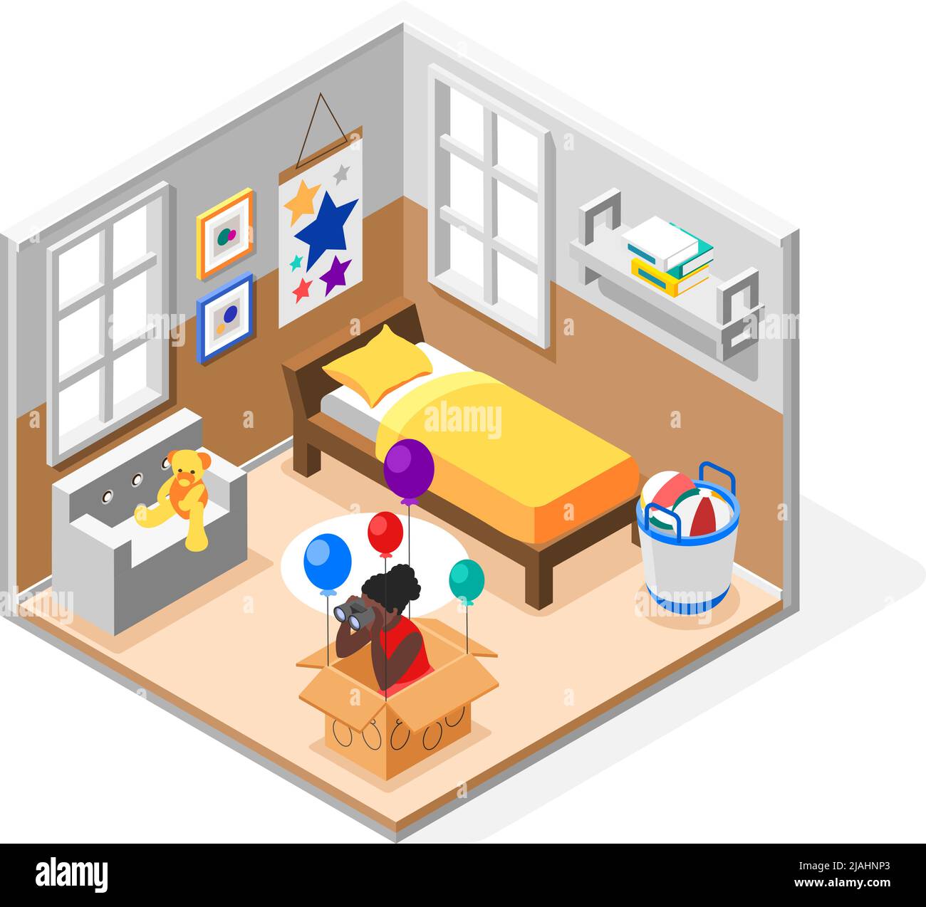 Cardboard toys composition with imagination and creativity symbols ...