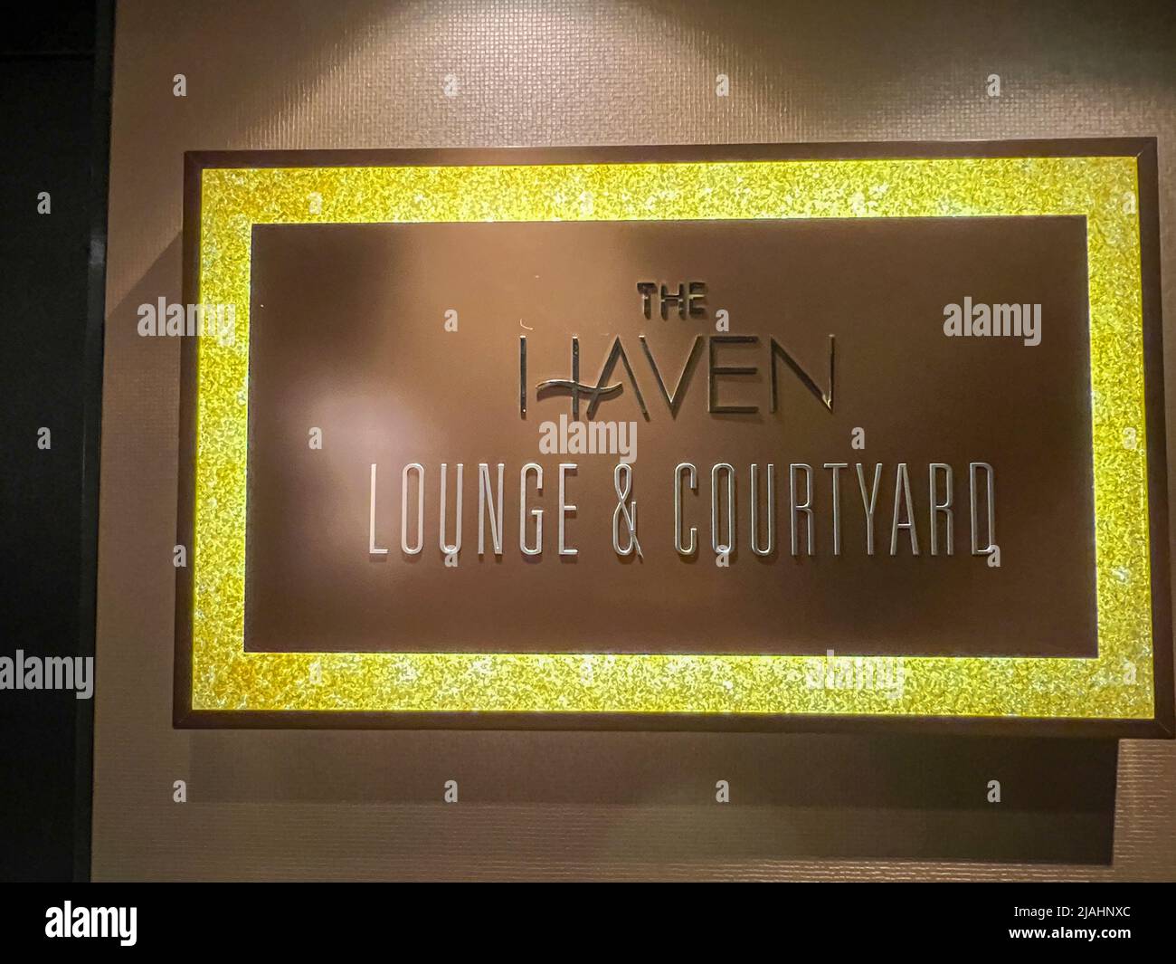 Orlando, FL USA-January 8, 2022: The Haven private lounge and courtyard ...