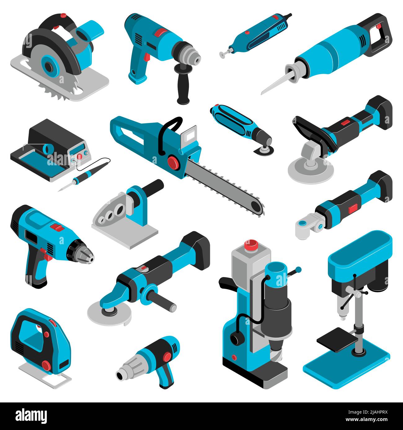 Electric machine and tools isometric set jigsaw, saber saw angle ...