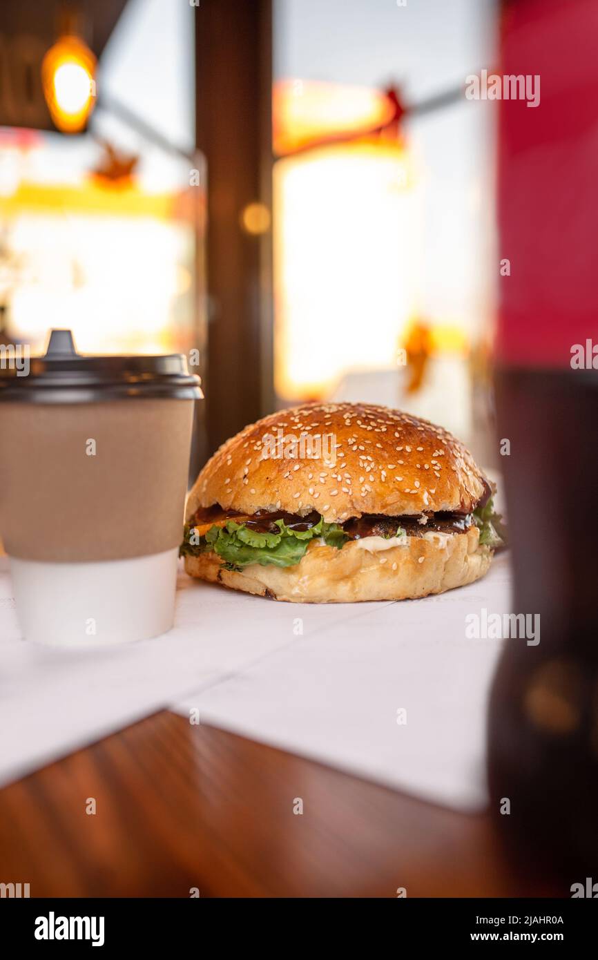 delicious burger for soda in a cafe Stock Photo - Alamy