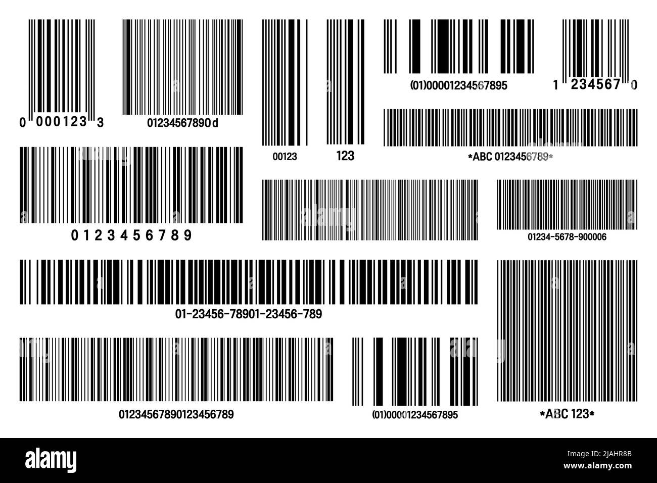 Set of product barcodes. Identification tracking code. Serial number, product ID with digital ...