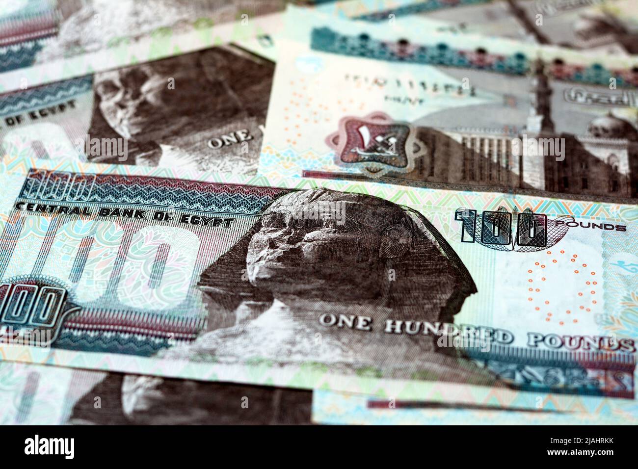Pile of 100 LE one hundred Egyptian pounds money banknotes series 2014 ...