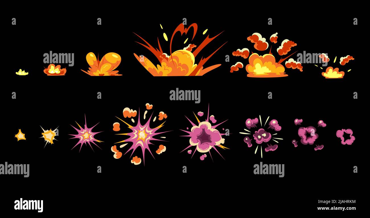 Colorful explosion effect with flame smoke and clouds for game ...