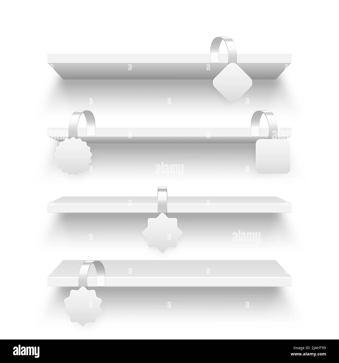 Store shelves and supermarket promotional wobblers isolated on white ...