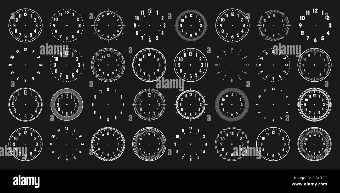 Mechanical clock faces with arabic numerals, bezel. White watch dial ...