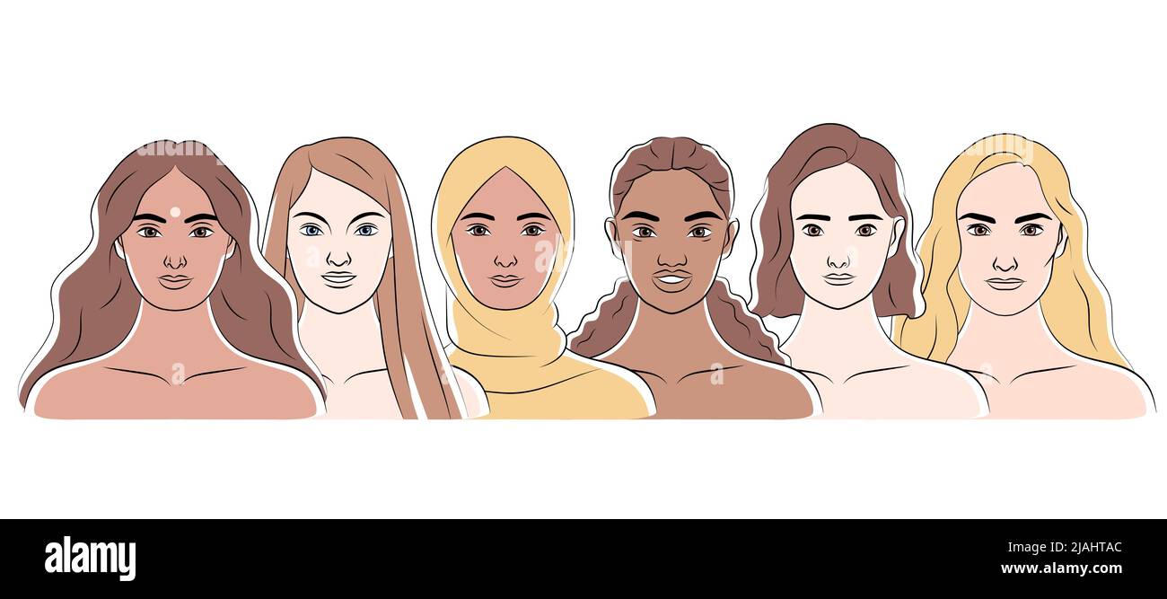 Multi ethnic beauty design concept with set of women portraits of ...