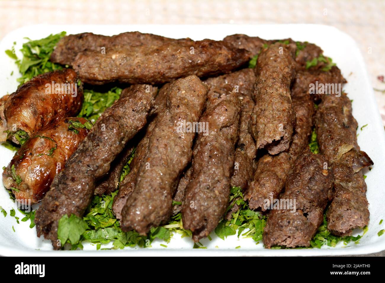 Arabic cuisine traditional food beef Kofta, kebab and tarb kofta which ...